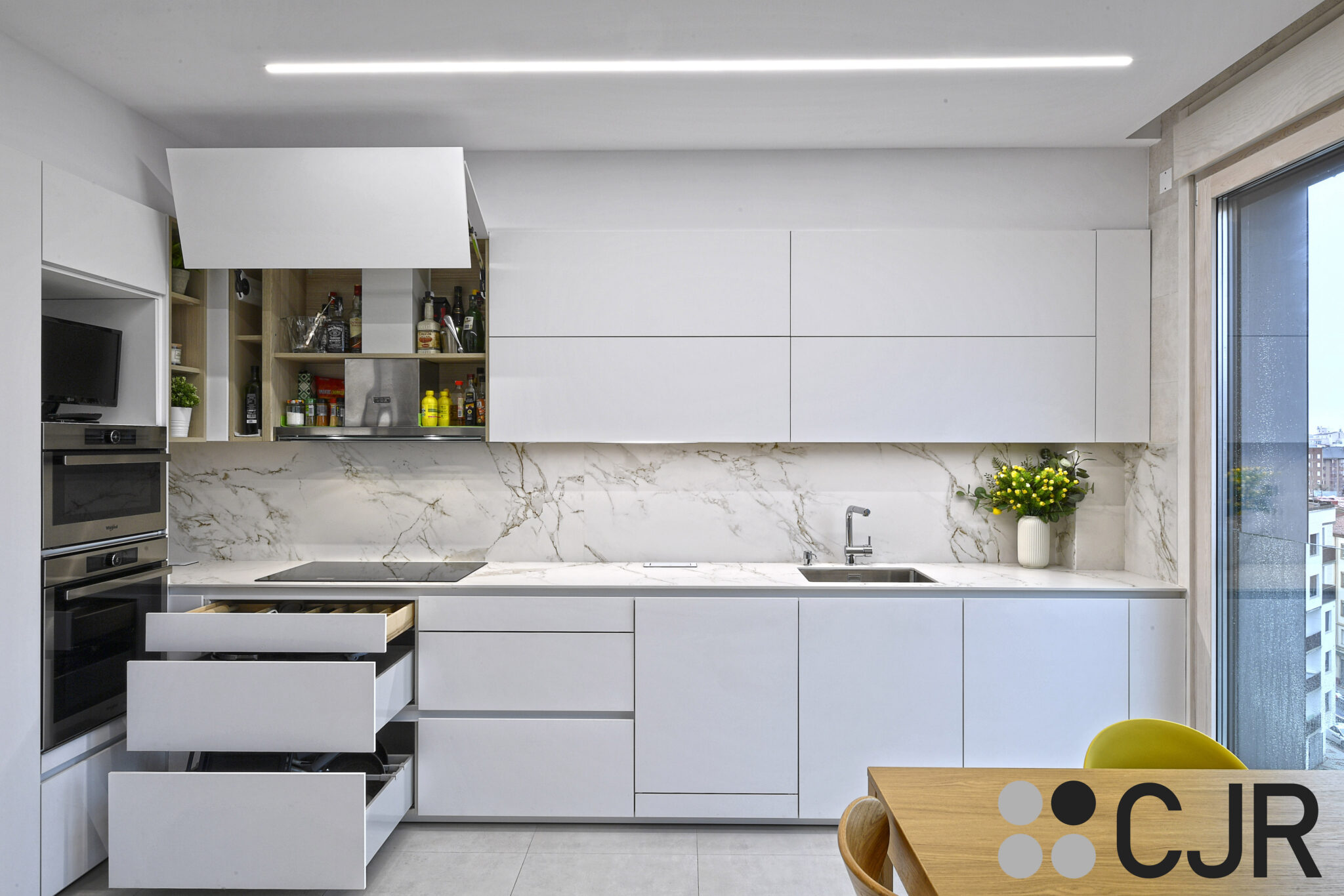 Cocina moderna en L blanca semiabierta CJR | Cocinas CJR Santos